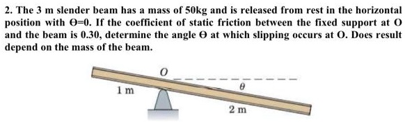 SOLVED: 2.The 3 m slender beam has a mass of 50kg and is released from rest in the horizonta ...