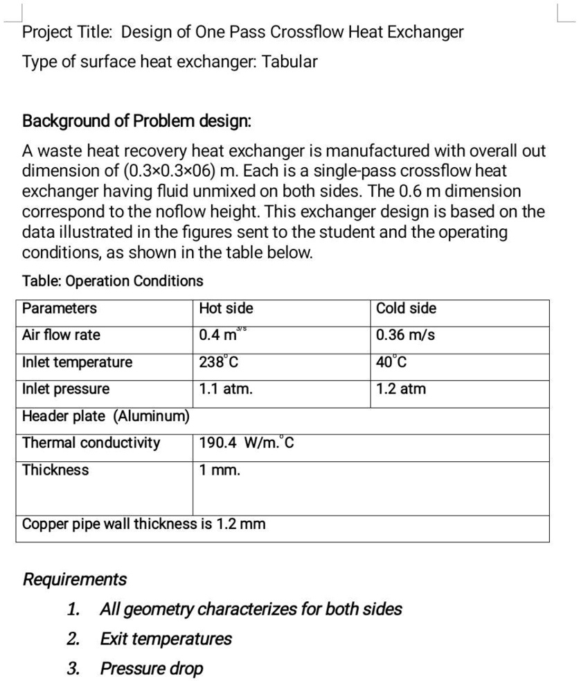Project Title: Design of One Pass Crossflow Heat Exchanger Type of ...