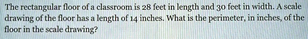 The rectangular floor of a classroom is 28 feet in length...