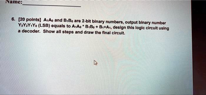 Solved Vame 20 Points Atao And Bbo Are 2 Bit Binary Numbers The Output Binary Number Syzy
