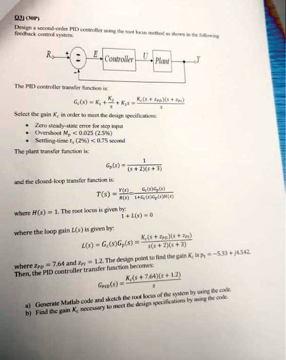 SOLVED: Q330P) feedback control system. Design a second-order PID controller using the root ...