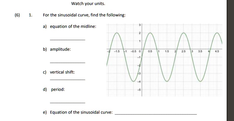 SOLVED: Watch your units. For the sinusoidal curve, find the following ...