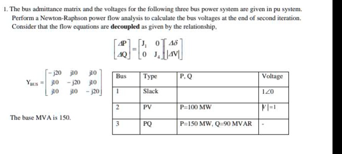 1. The bus admittance matrix and the voltages for the following three ...