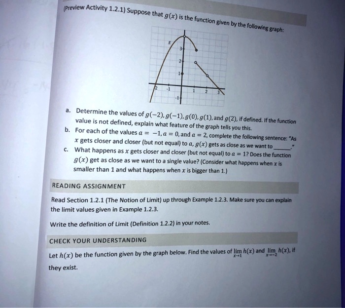 SOLVED: (Preview Activity 1.2.1) Suppose that g(x) is the function given by the following graph ...