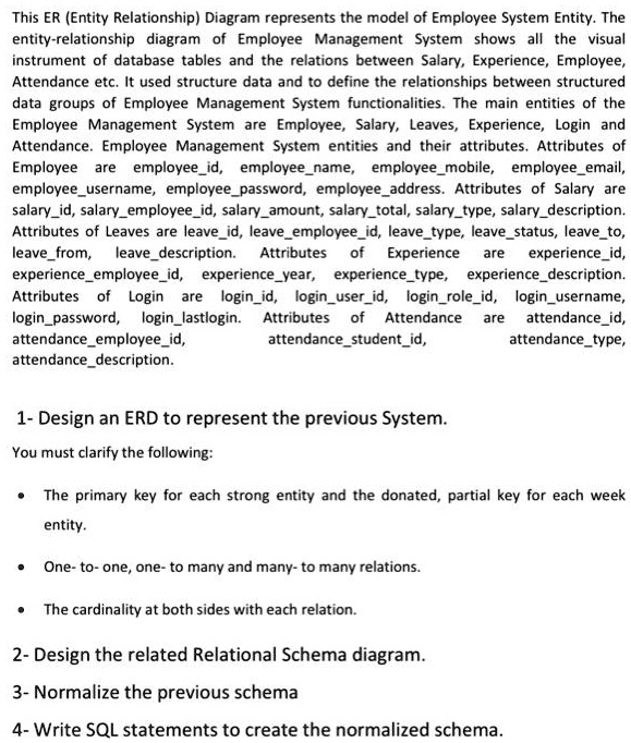 SOLVED: This ER (Entity Relationship) Diagram represents the model of ...