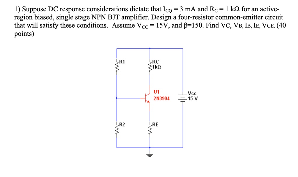 1) Suppose DC response considerations dictate that ICQ = 3 mA and RC ...