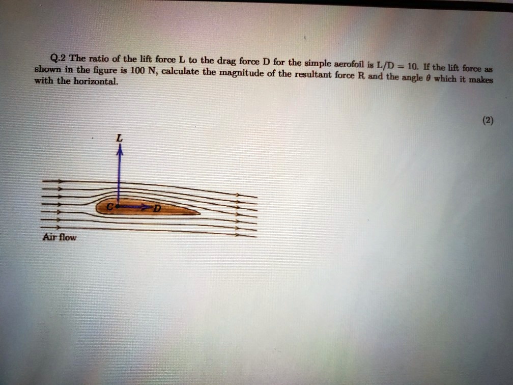 SOLVED: Q.2 The ratio of the lift force L to the drag force D for the ...