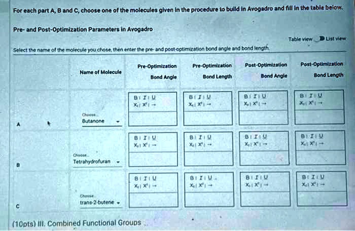 SOLVED: For each part A, B, and C, choose one of the molecules given in the procedure to build ...