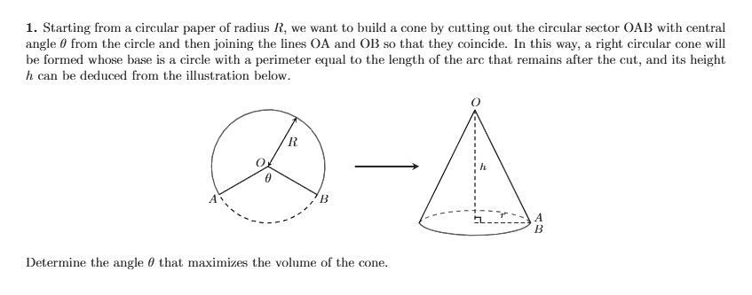 1. Starting from a circular paper of radius R, we want to build a cone ...