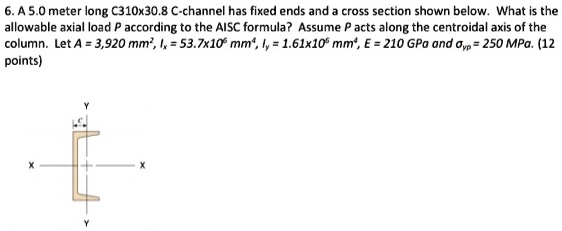 SOLVED: A 10-meter long C310x30.8 C-channel has fixed ends and a cross-section shown below. What ...