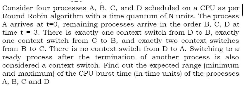 SOLVED: Consider four processes A, B, C, and D scheduled on a CPU as per Round Robin algorithm ...