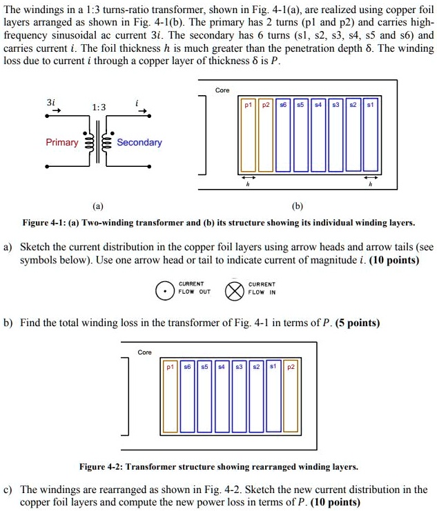 The windings in a 1:3 turns-ratio transformer, shown in Fig. 4-1(a ...