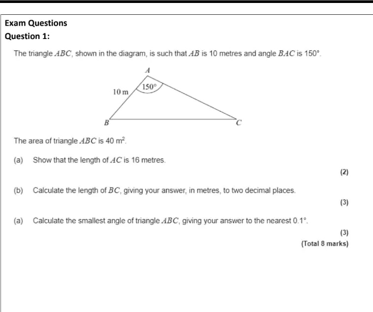 SOLVED: The triangle ABC, shown in the diagram, is such that AB is 10 ...