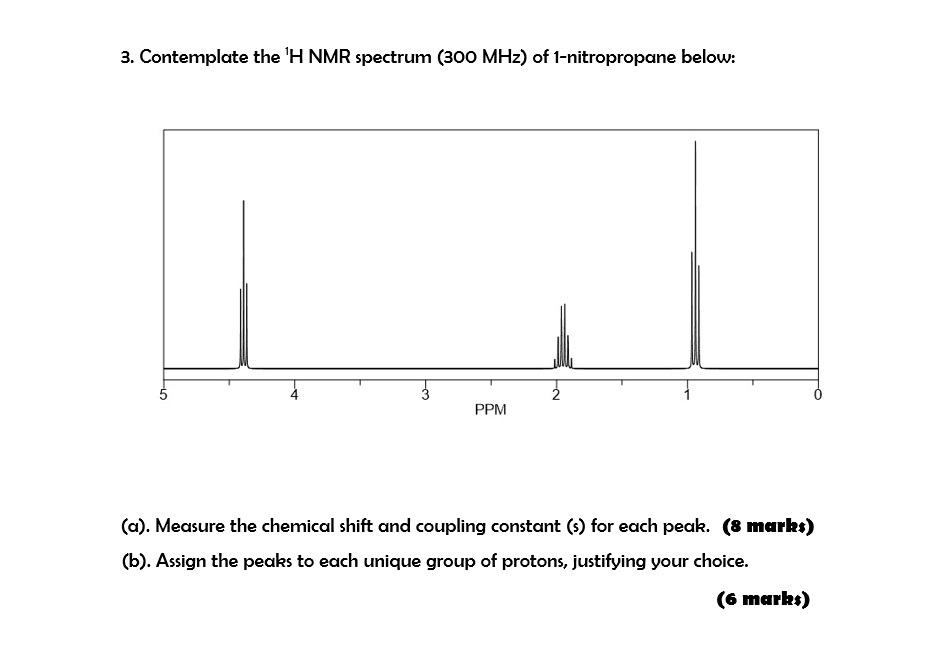 SOLVED: Contemplate the 'H NMR spectrum (300 MHz) of 1-nitropropane ...