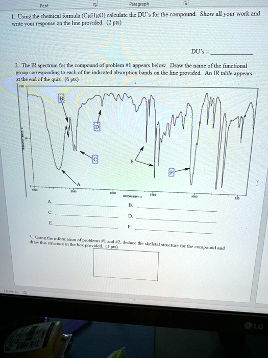 SOLVED: Paragrpt Using the chcmical formula (CxHO) calculate the DU"for ...