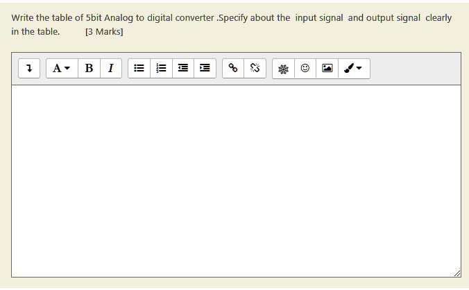 SOLVED: Write the table of 5bit Analog to digital converter .Specify about the input signal and ...