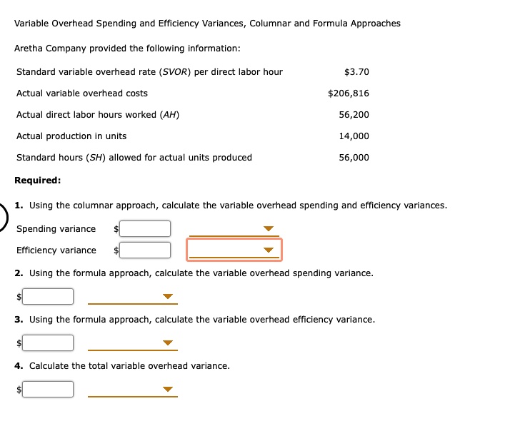 SOLVED: Variable Overhead Spending and Efficiency Variances, Columnar ...
