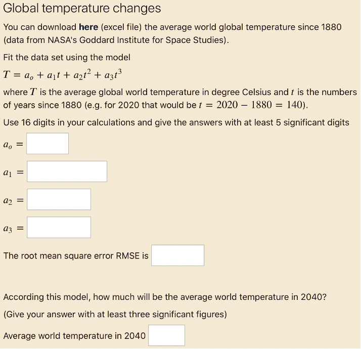 SOLVED: Global temperature changes You can download here (excel file ...