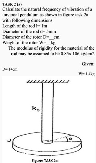 SOLVED: TASK2a Calculate the natural frequency of vibration of a torsional pendulum as shown in ...