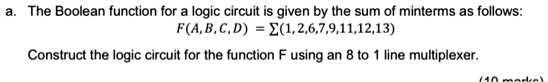 Solved The Boolean Function For A Logic Circuit Is Given By The Sum Of 7366