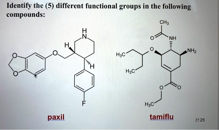 SOLVED:Identify the (5) different functional groups in the following ...