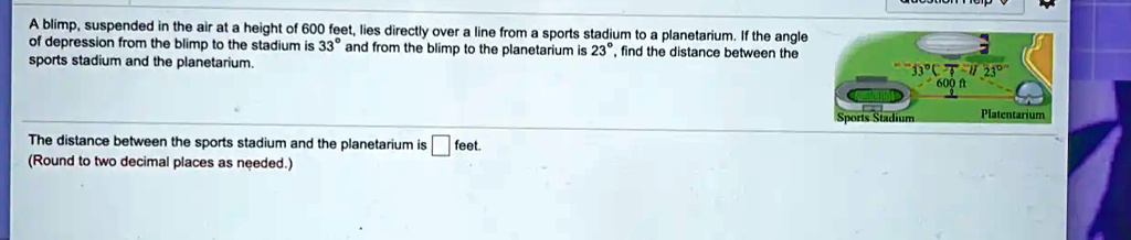 SOLVED: Ablimp; suspended in the air at a height of 600 feet, lies ...