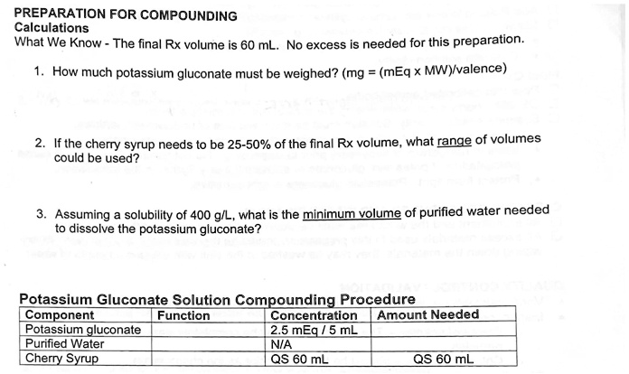 PREPARATION FOR COMPOUNDING Calculations What We Know - The final Rx ...