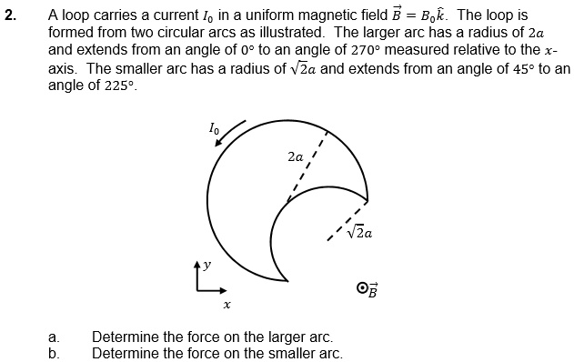 SOLVED: A loop carries a current Io in a uniform magnetic field B = B0k ...
