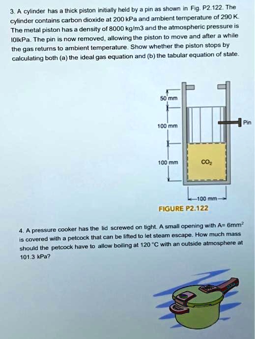 3. A cylinder has a thick piston initially held by a pin as shown in ...