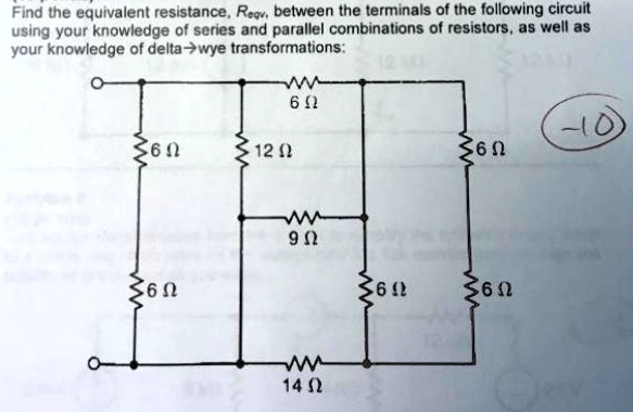 SOLVED: Find the equivalent resistance, Req, between the terminals of the following circuit ...