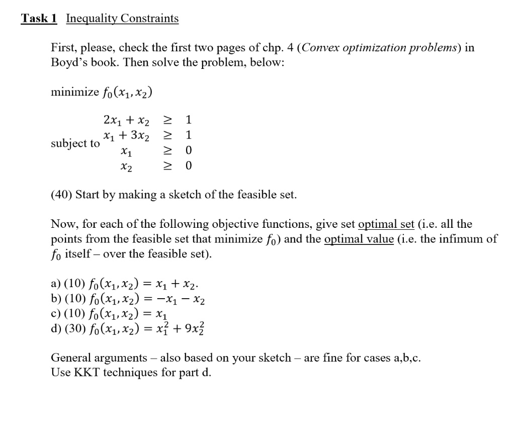Solved Task L Inequality Constraints First Please Check The First Two Pages Of Chp 4 Convex