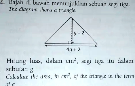 The diagram shows a triangle. Calculate the area, in cmÂ², of the ...