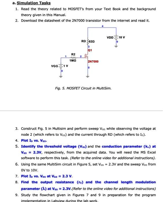 SOLVED: a. Simulation Tasks 1. Read the theory related to MOSFETs from your textbook and the ...