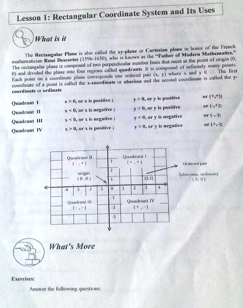 Lesson 1: Rectangular Coordinate System and Its Uses What is it The ...
