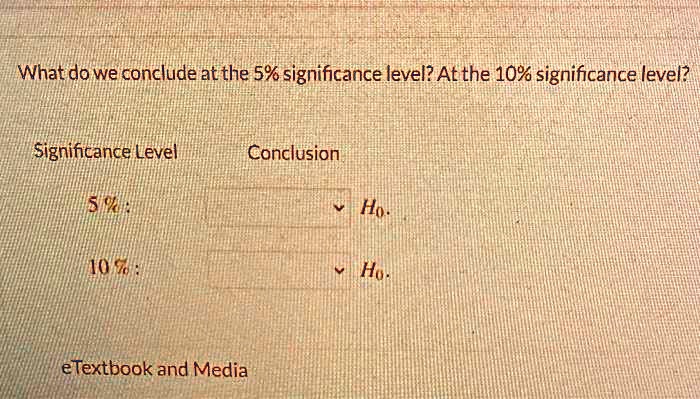 SOLVED: What do we conclude at the 5% significance level? At the 10% ...