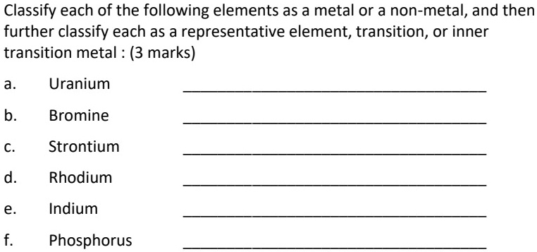 SOLVED: Classify each of the following elements as a metal or a non ... SOLVED: Classify each of the following elements as a metal or a non ...