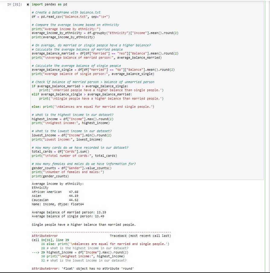 In 31 Import Pandas As Pd Create A Dataframe With Balancetxt Df Pdreadcsvbalancetxt 8677