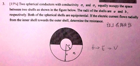 SOLVED: 5. [15%] Two spherical conductors with conductivity and equally ...
