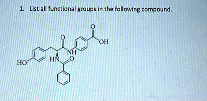list all functional groups in the following compound oh hn ho 03458