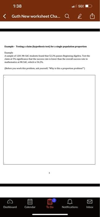 SOLVED: 1:38 Guth New Worksheet Chapter... Example - Testing a claim ...