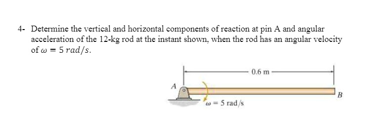 4- Determine the vertical and horizontal components of reaction at pin A and angular ...