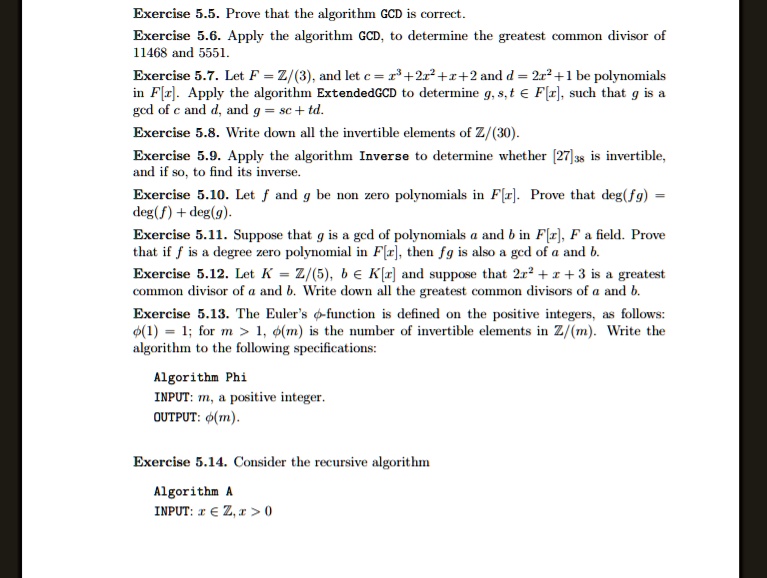 SOLVED: Exercise 5.5 Prove that the algorithm GCD is correct Exercise 5 ...