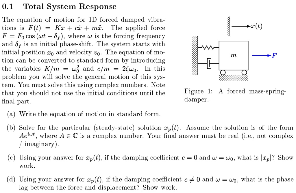 SOLVED: Total System Response The equation of motion for 1D forced damped vibrations is F(t ...