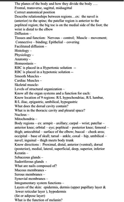 SOLVED: The planes of the body and how they divide the body: Frontal ...