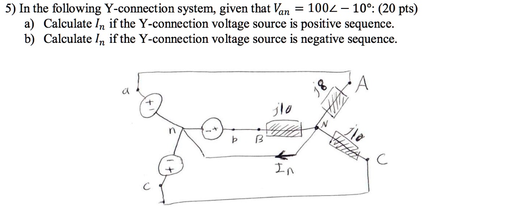 SOLVED: a) Calculate In if the Y-connection voltage source is positive sequence. b) Calculate In ...