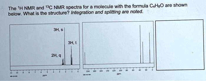 SOLVED: The 'H NMR and 13C NMR spectra for a molecule with the formula CaHO are shown below ...