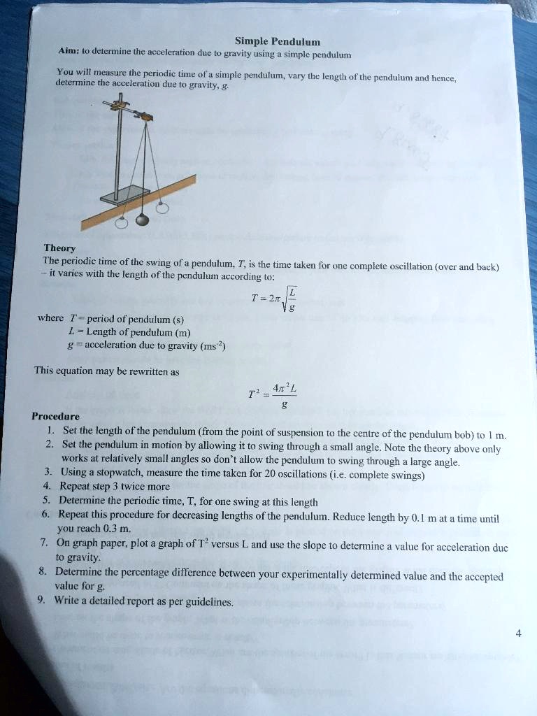 Simple Pendulum Aim: to determine the acceleration due to gravity using ...