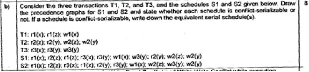 SOLVED: Consider the three transactions T1, T2, and T3, and the ...