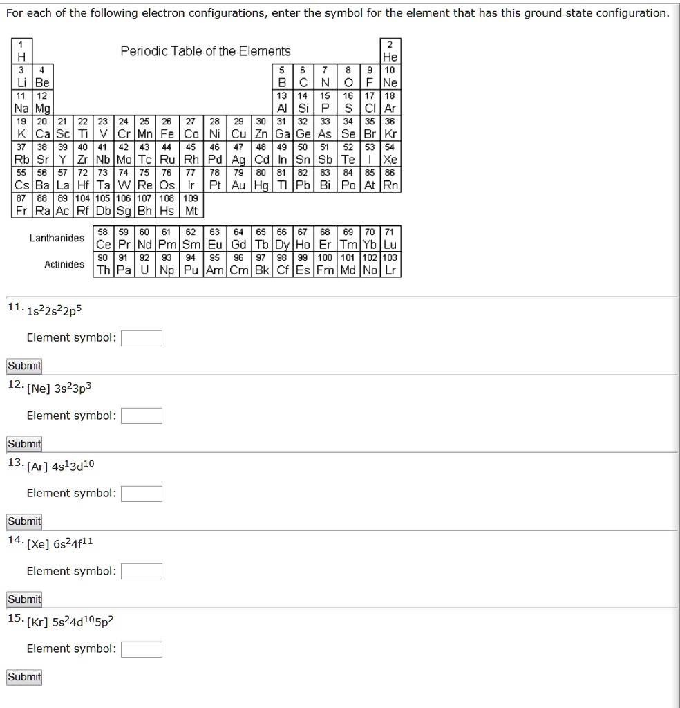 SOLVED: For each of the following electron configurations, enter the ...