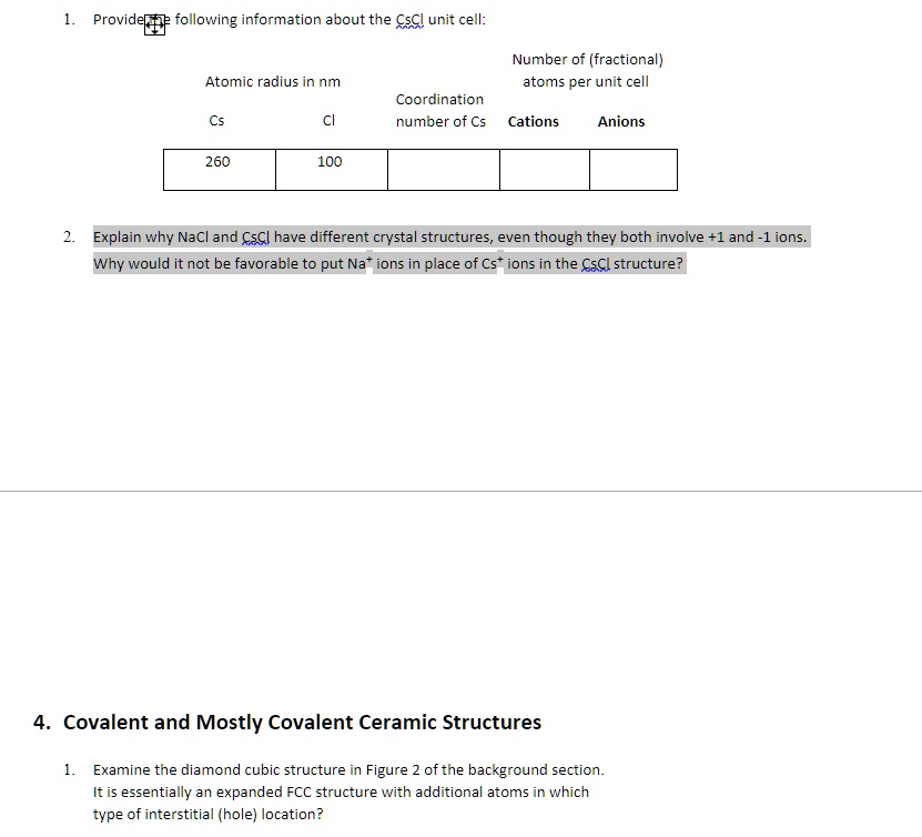 Solved Number Of Fractional Atoms Per Unit Cell Atomic Radius In Nm Coordination Number Of Cs